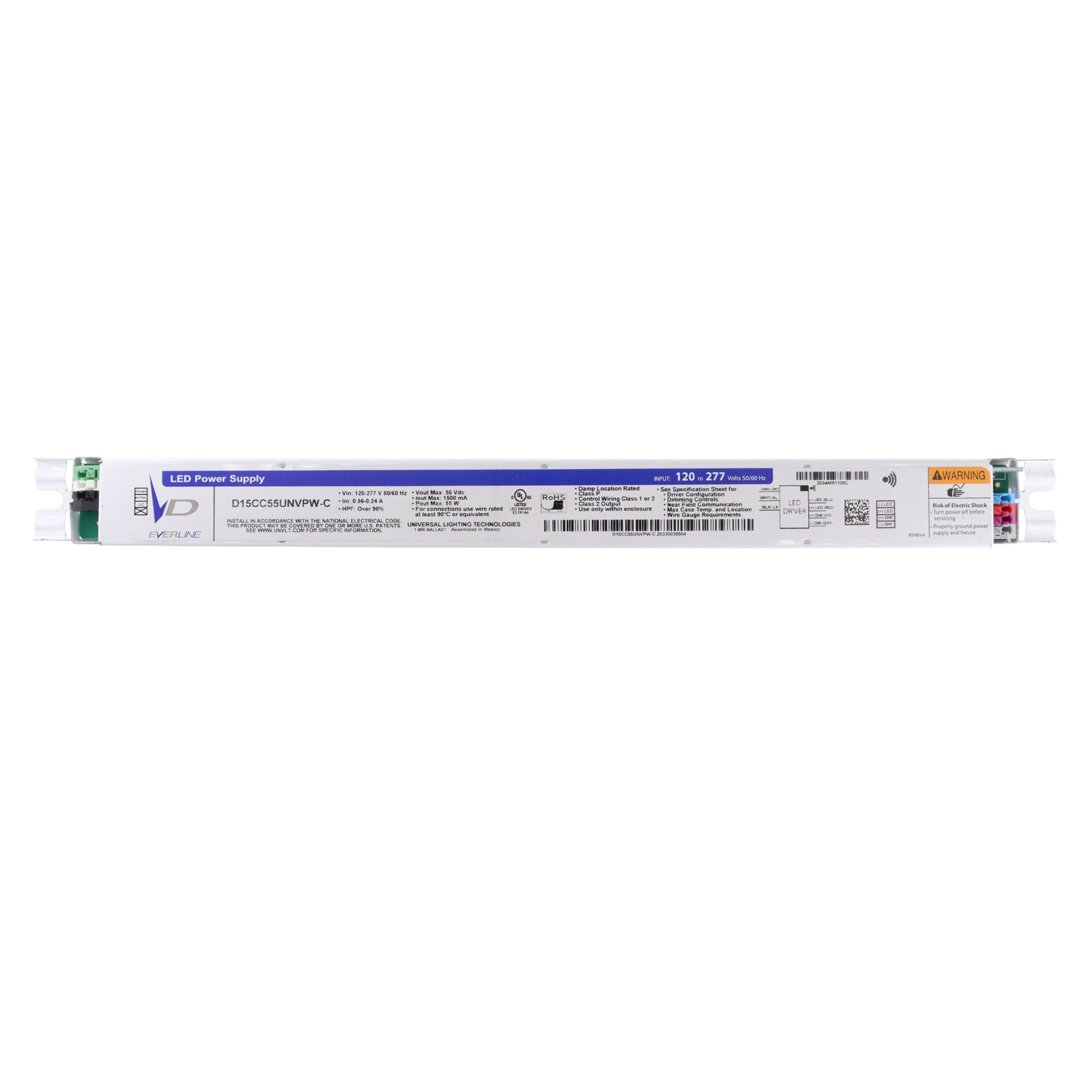 Universal Lighting Technologies D15CC55UNVPW-C Dimmable LED Driver, 56V ...