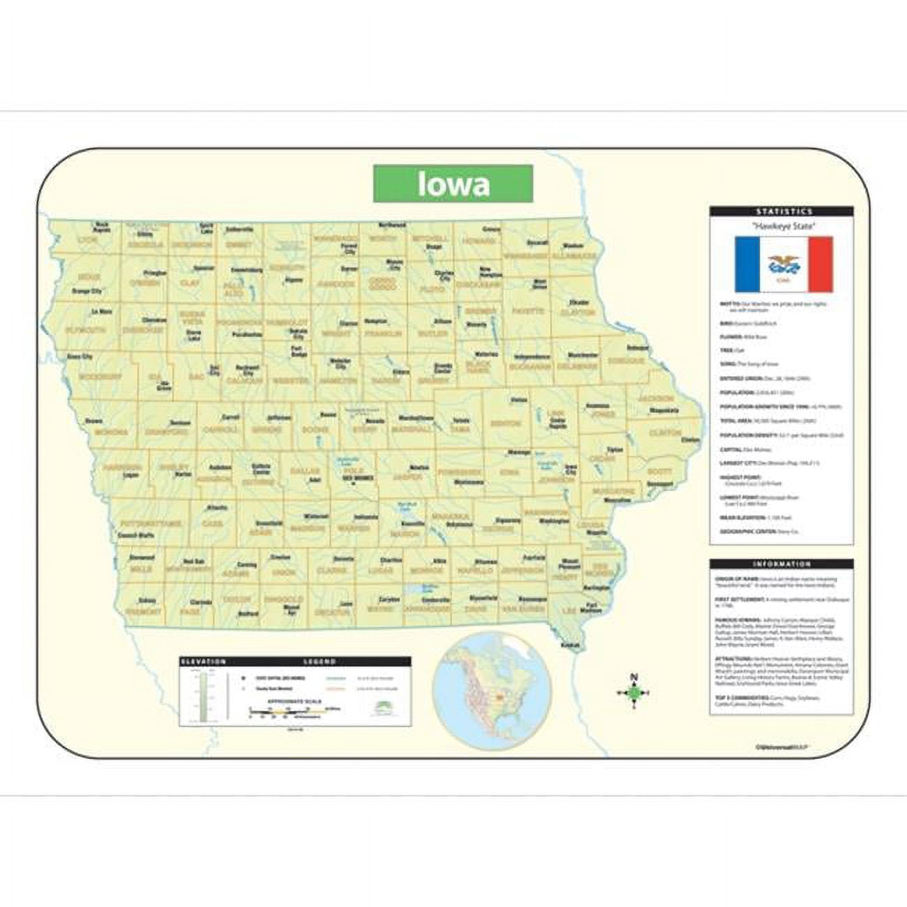 Universal Map 762536365 Iowa Shaded Relief Map - Walmart.com
