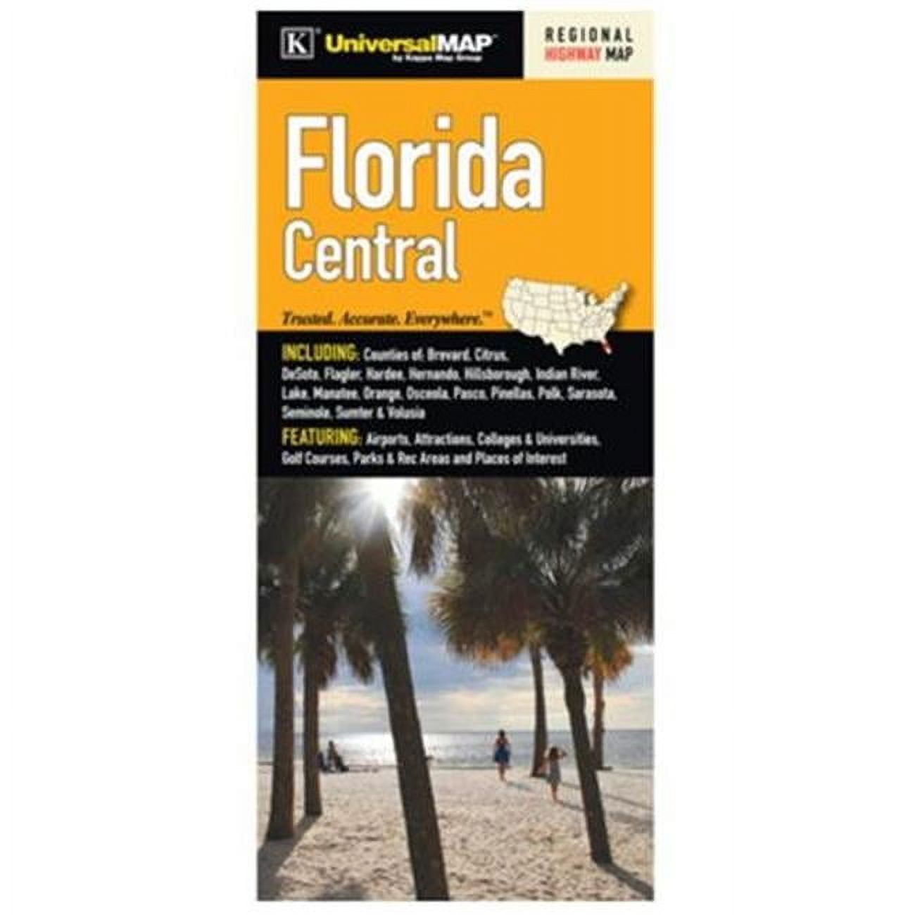 Universal Map Florida Regional Central Fold Map - Walmart.com