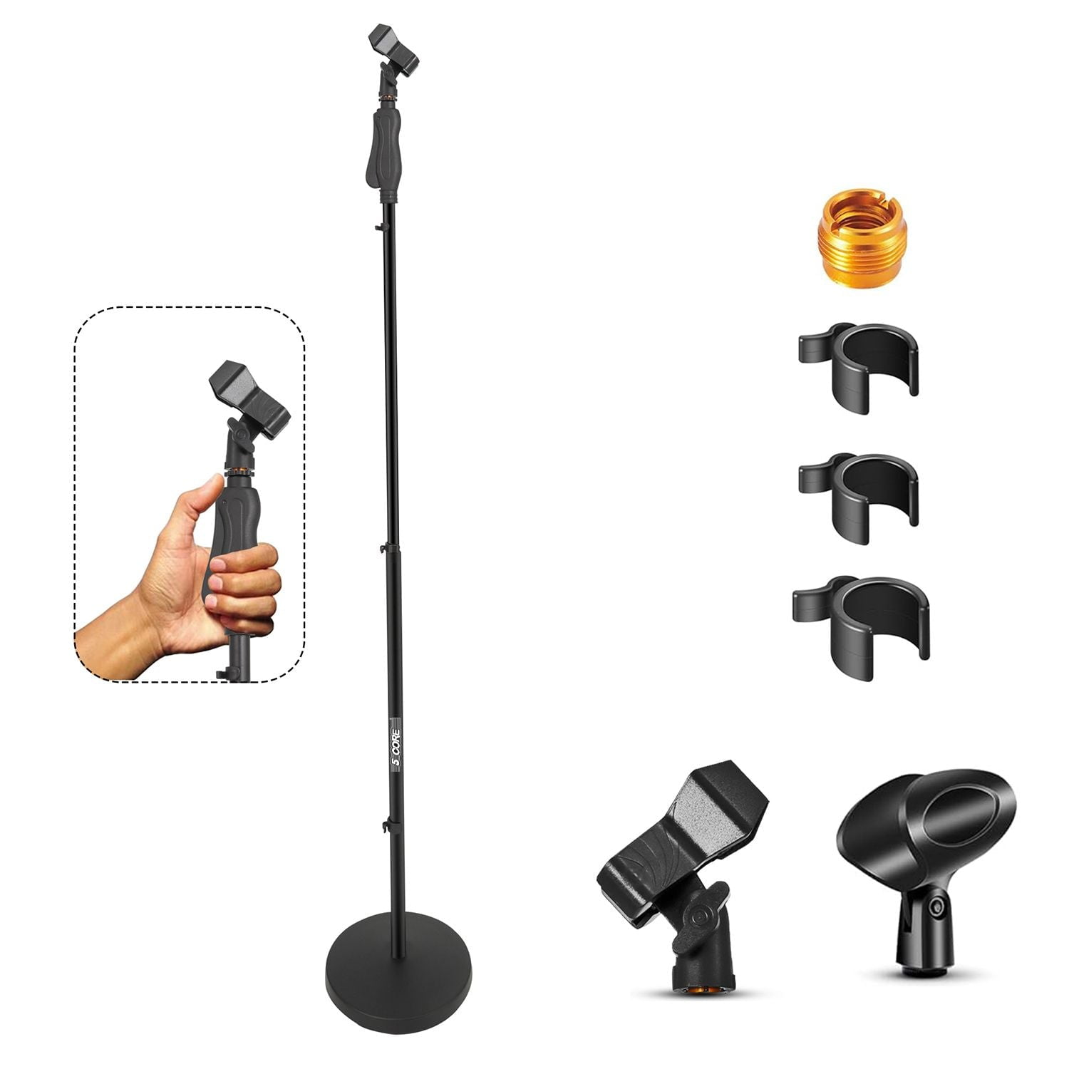 Universal Microphone Stand Height Adjustable 35 to 57" Round Base w ...