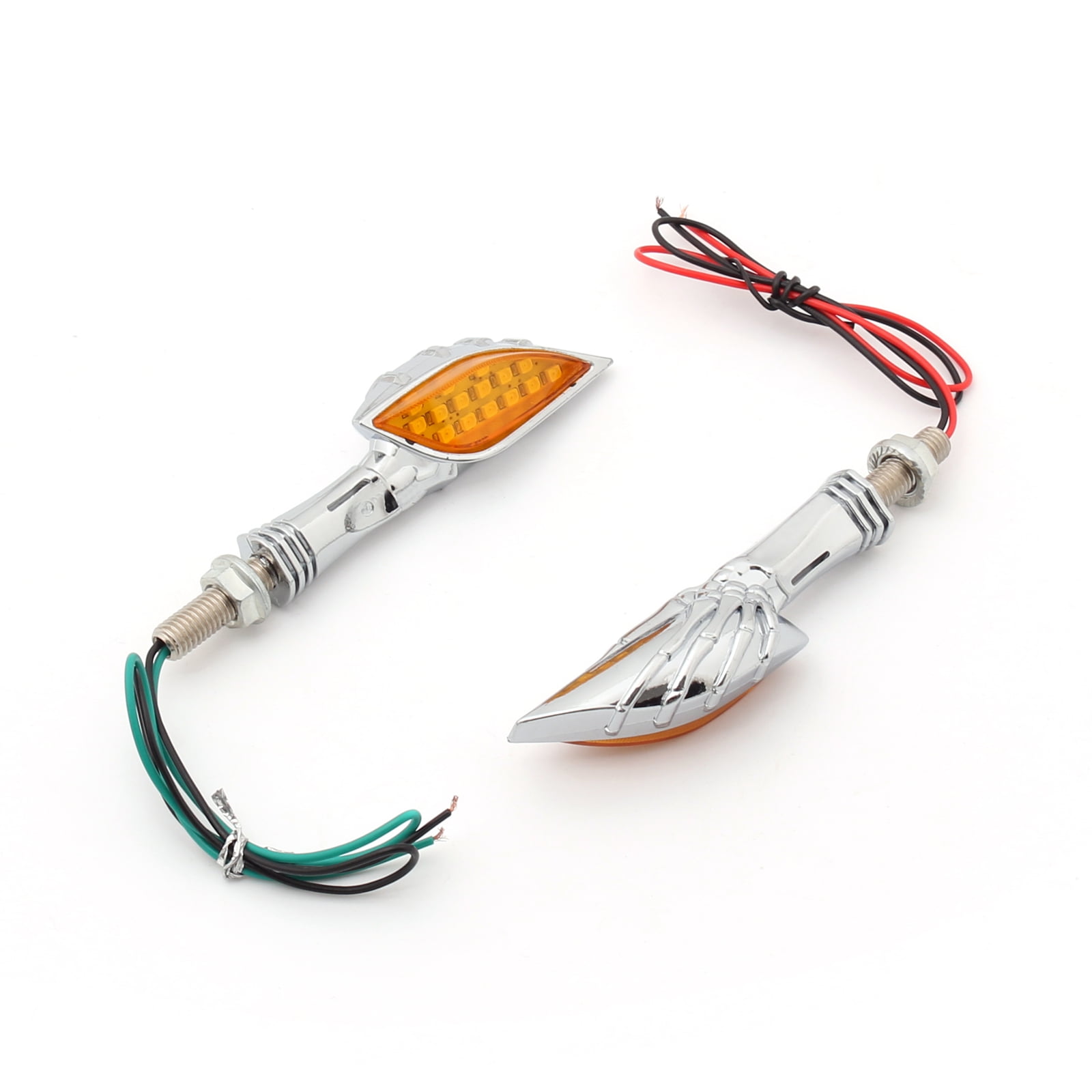 Universal Motorcycle Chrome Skeleton Hand LED Turn Signals, Amber ...