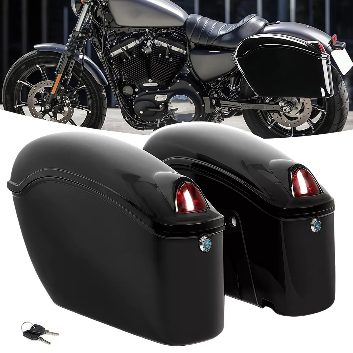 Universal Motorcycle Hard Saddlebags W/Lock & Lights for Honda Yamaha ...