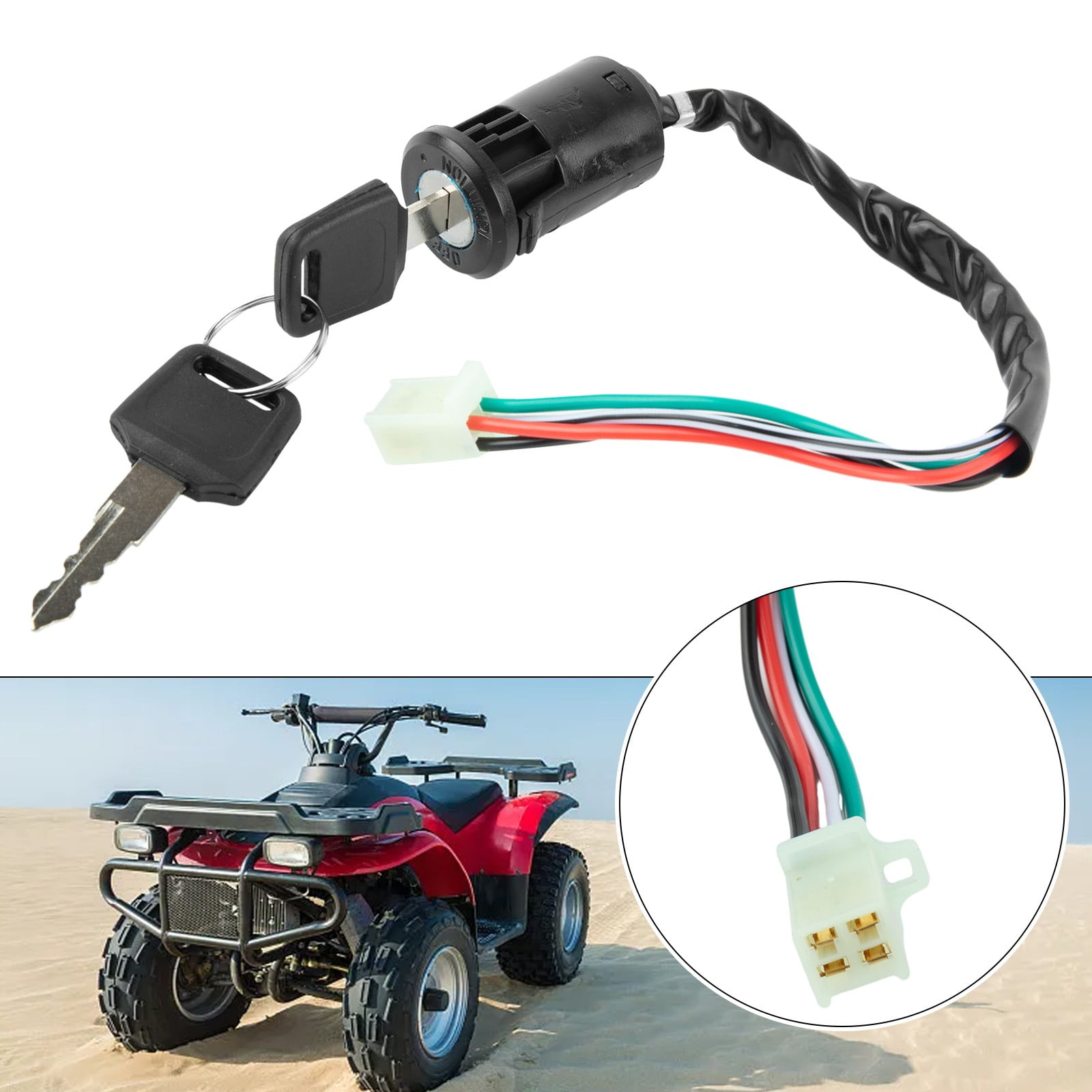 Universal Motorcycle Ignition Barrel Switch 2 Key 4 Wire for Atv Quad ...
