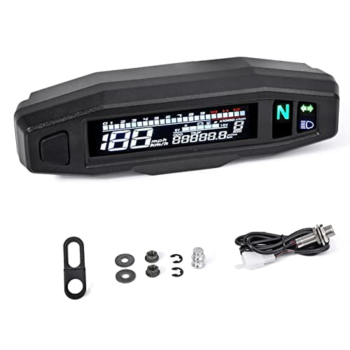 Universal Motorcycle Speedometer 6 Gear 12000 RPM Km/h MPH Mini LCD VA ...