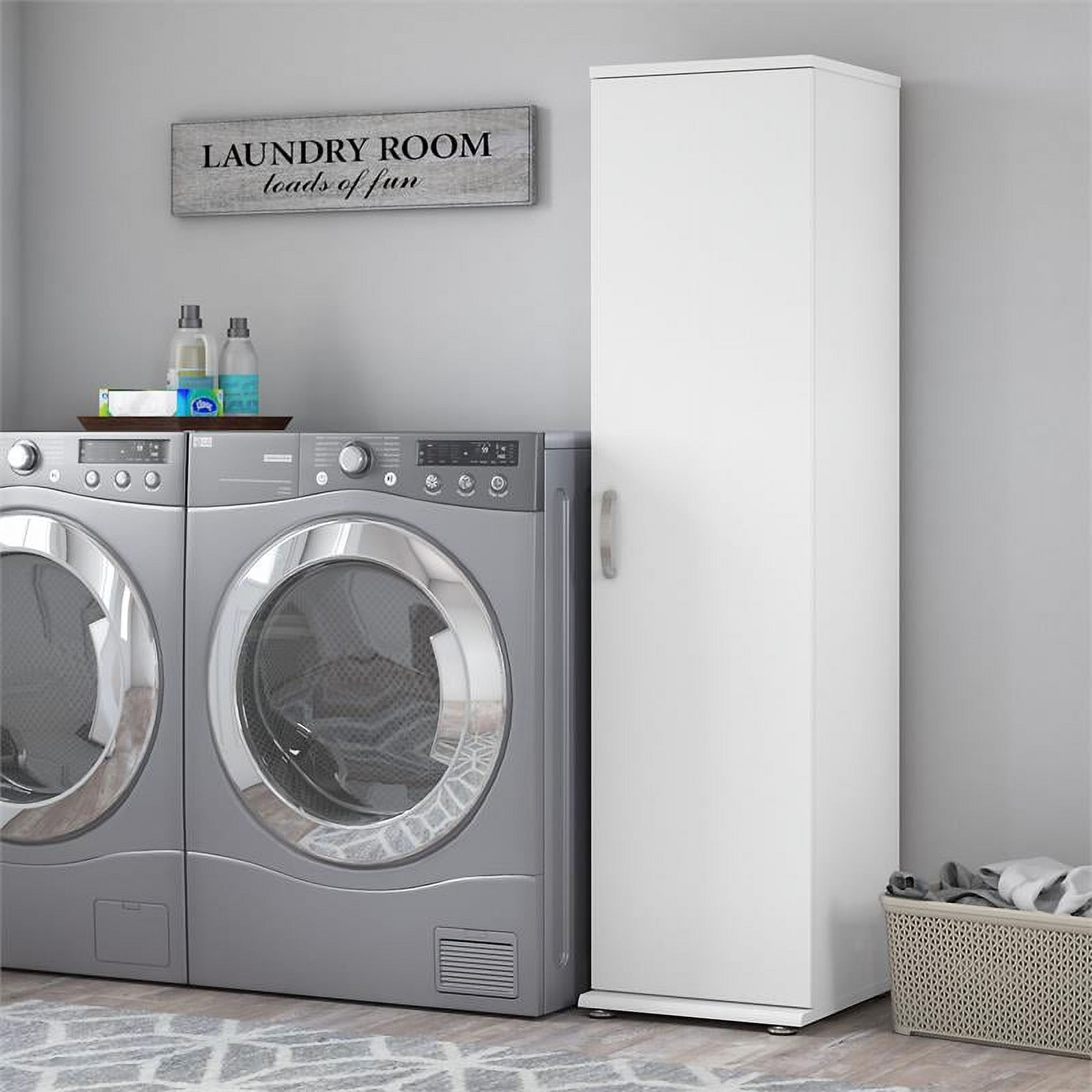 Universal Narrow Linen Tower with Door in White - Engineered Wood ...