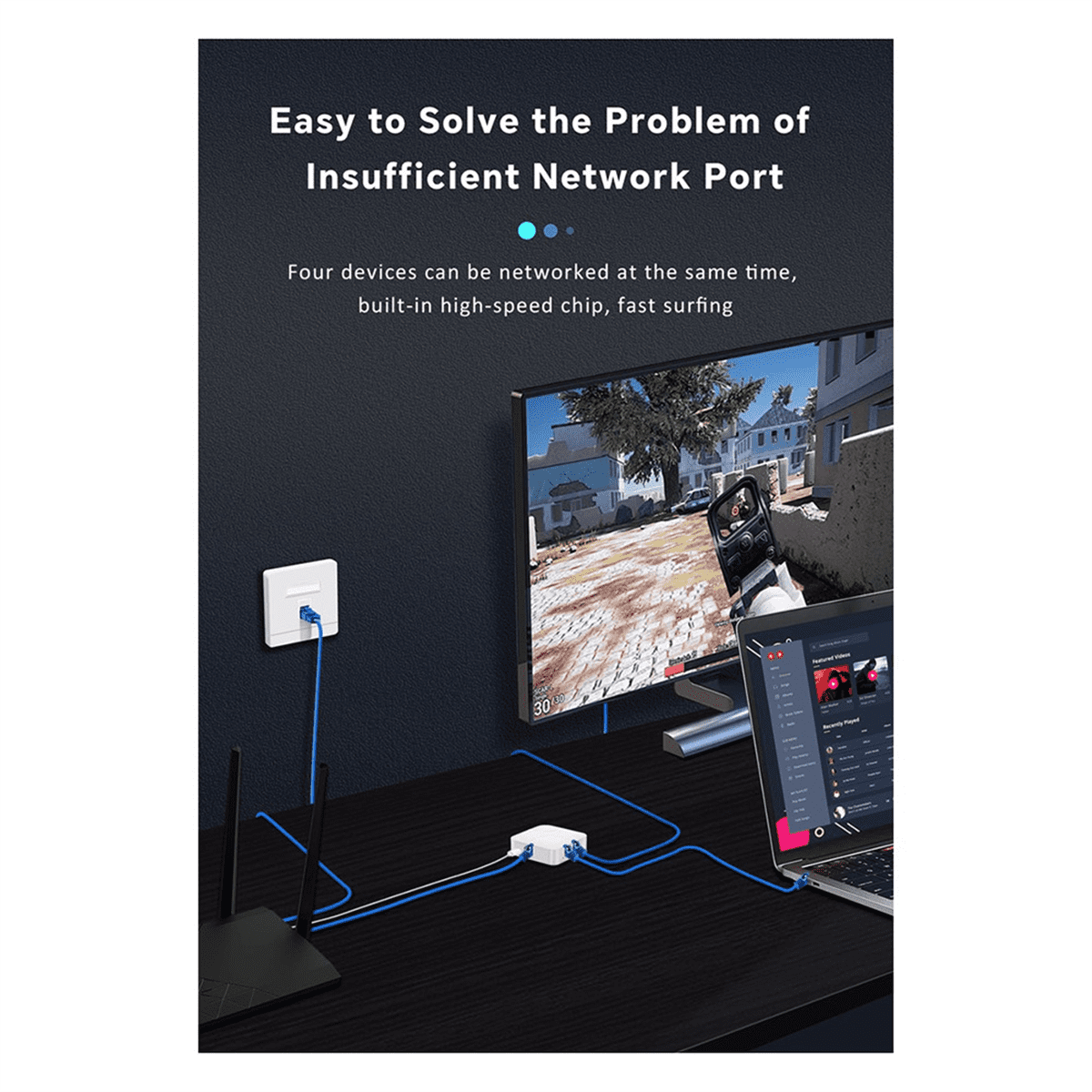 Universal Network Cable Extension Ethernet Splitter High Speed Usb C ...