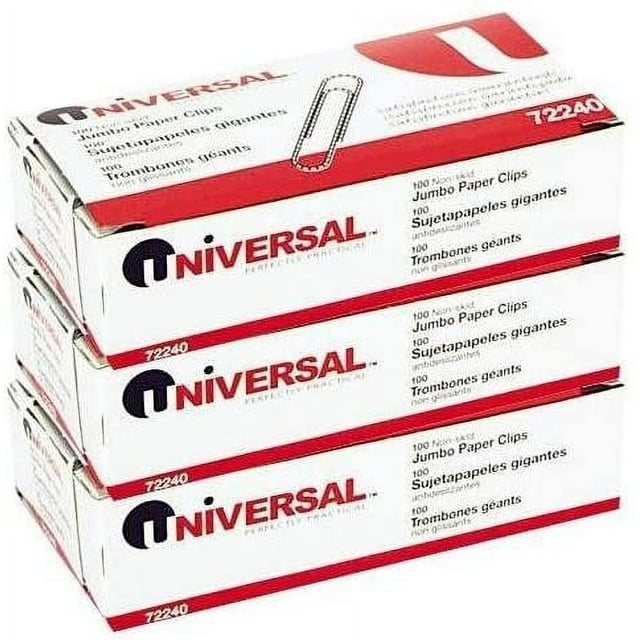 Universal Nonskid Paper Clips, Wire, Jumbo, Silver,-100 Ct, 3 Pk ...