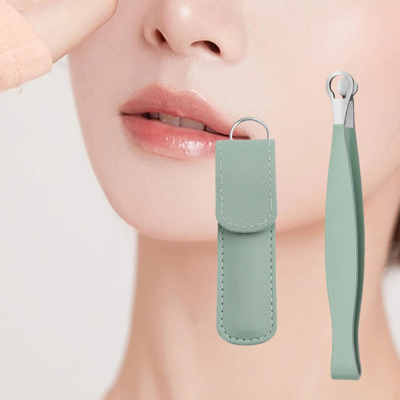 Universal Nose Hair Trimming Tweezers Round Tipped Tweezers For Facial Nasal Green With Pouch