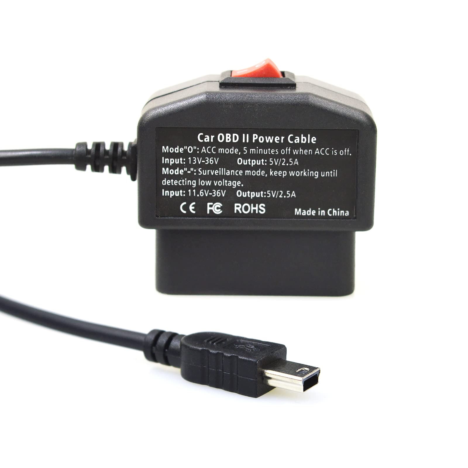 Universal OBD OBD2 Power Cable for Dash Camera 24 Hours Surveillance ...