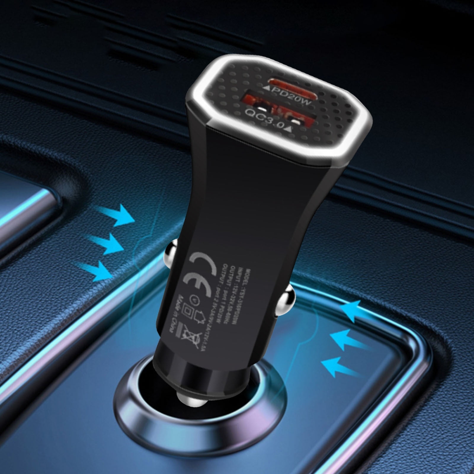 Universal PD20W Fast Car Charger USB+Type-C Ports Adapter Socket Kit ...
