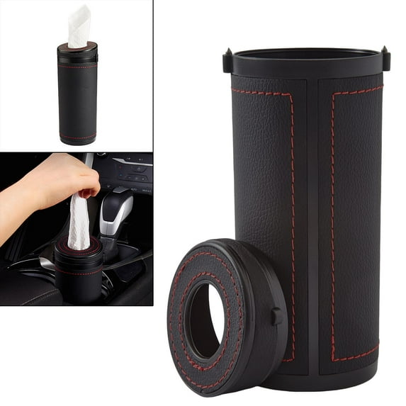 Universal PU Leather Cylinder Car Tissues Box, Round Container Tissue ...