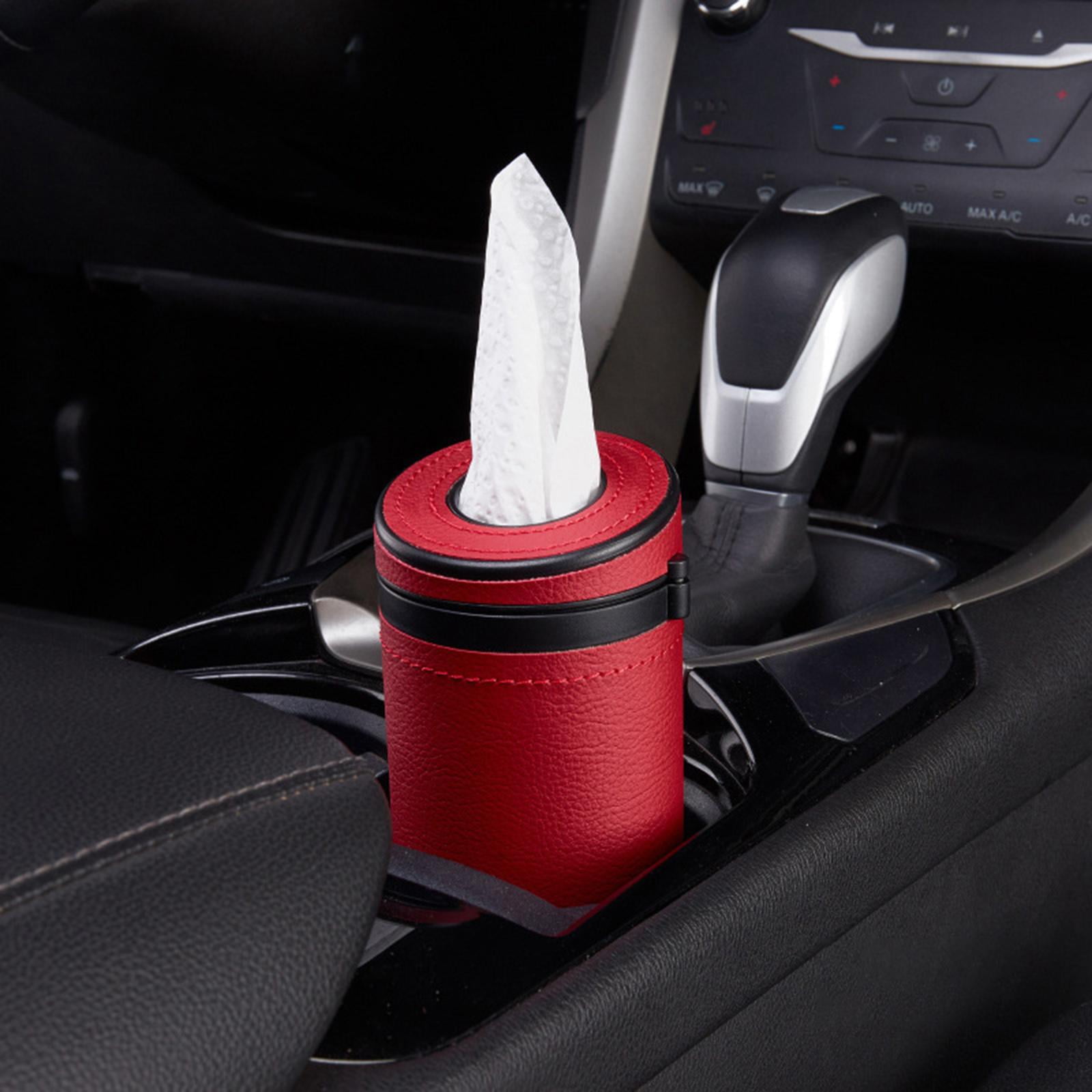 Universal PU Leather Cylinder Car Tissues Box, Round Container Tissue ...