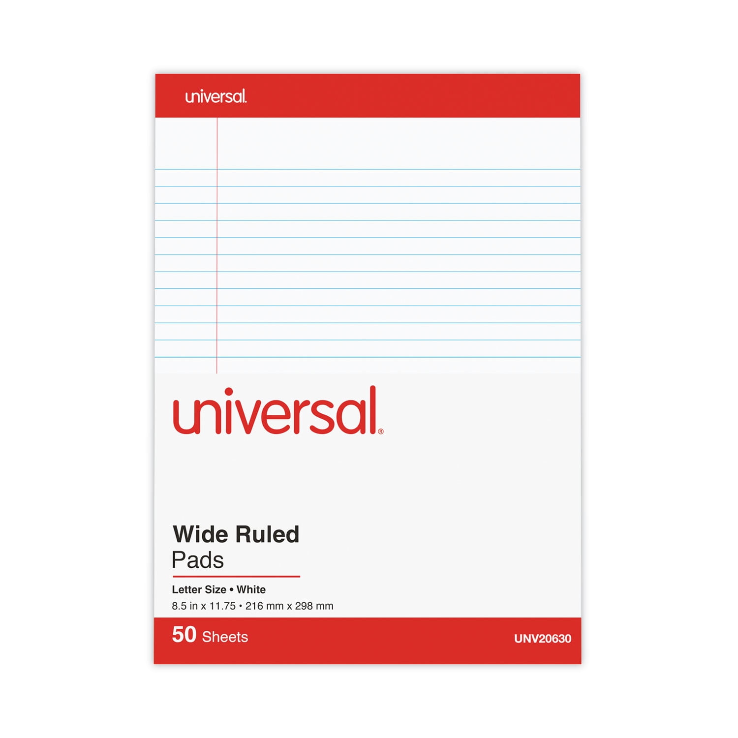 Universal Perforated Ruled Writing Pads, Wide/Legal Rule, Red Headband ...