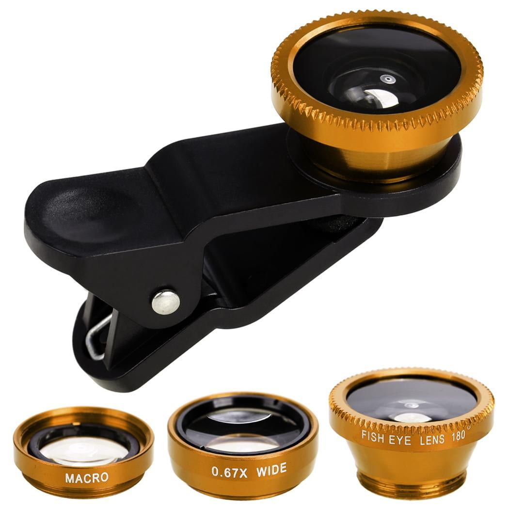 Universal Phone lens kit, Fisheye + Wide Angle + Macro Lens Kit Clip On ...
