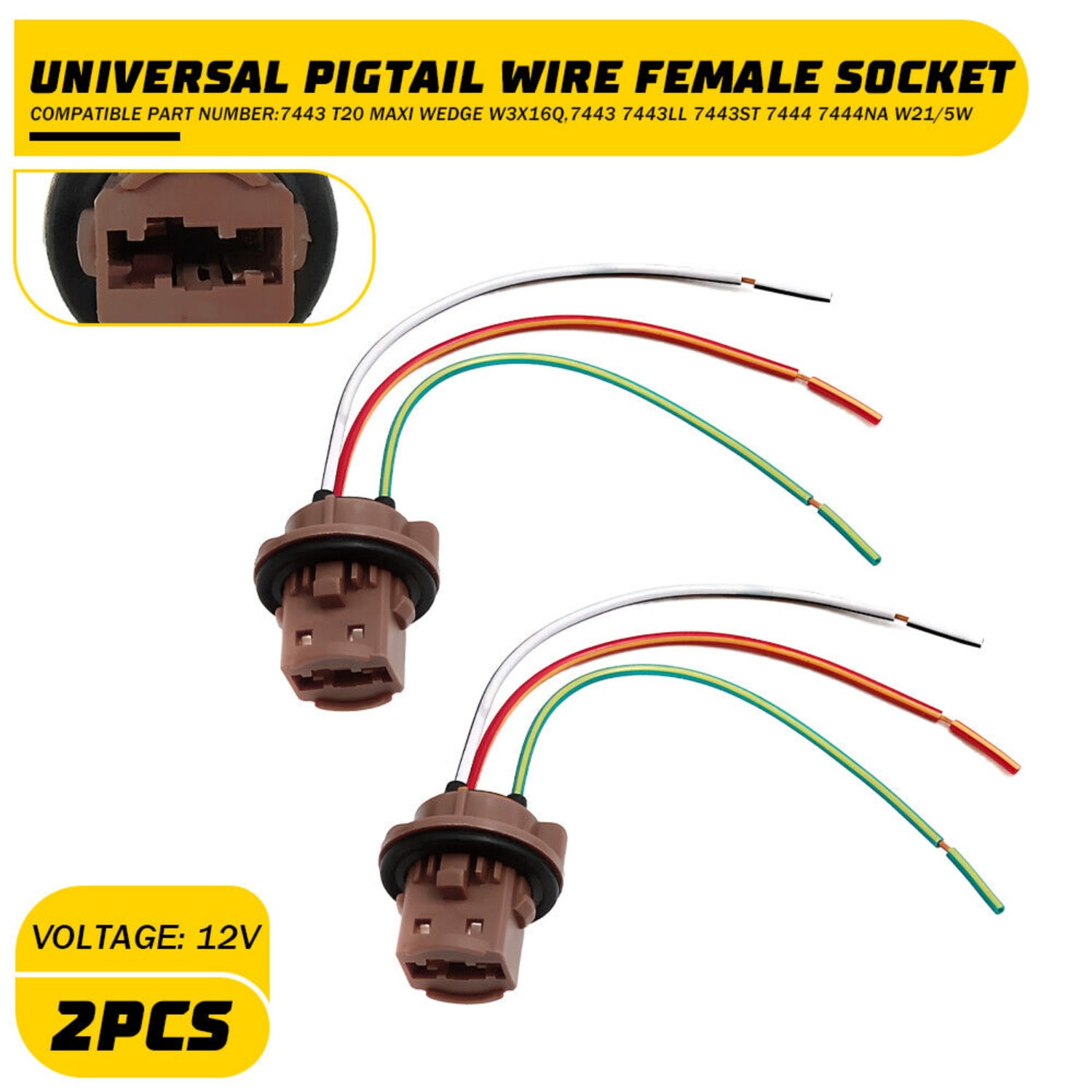 Universal Pigtail Wire Female Socket 7443 Two Harness Front Turn Signal ...
