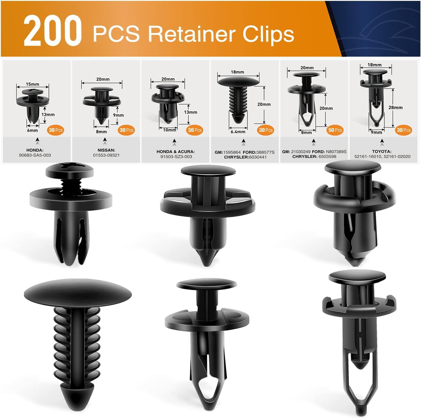 Universal Plastic Fender Clips, Push Bumper Fastener Rivet Clips with ...