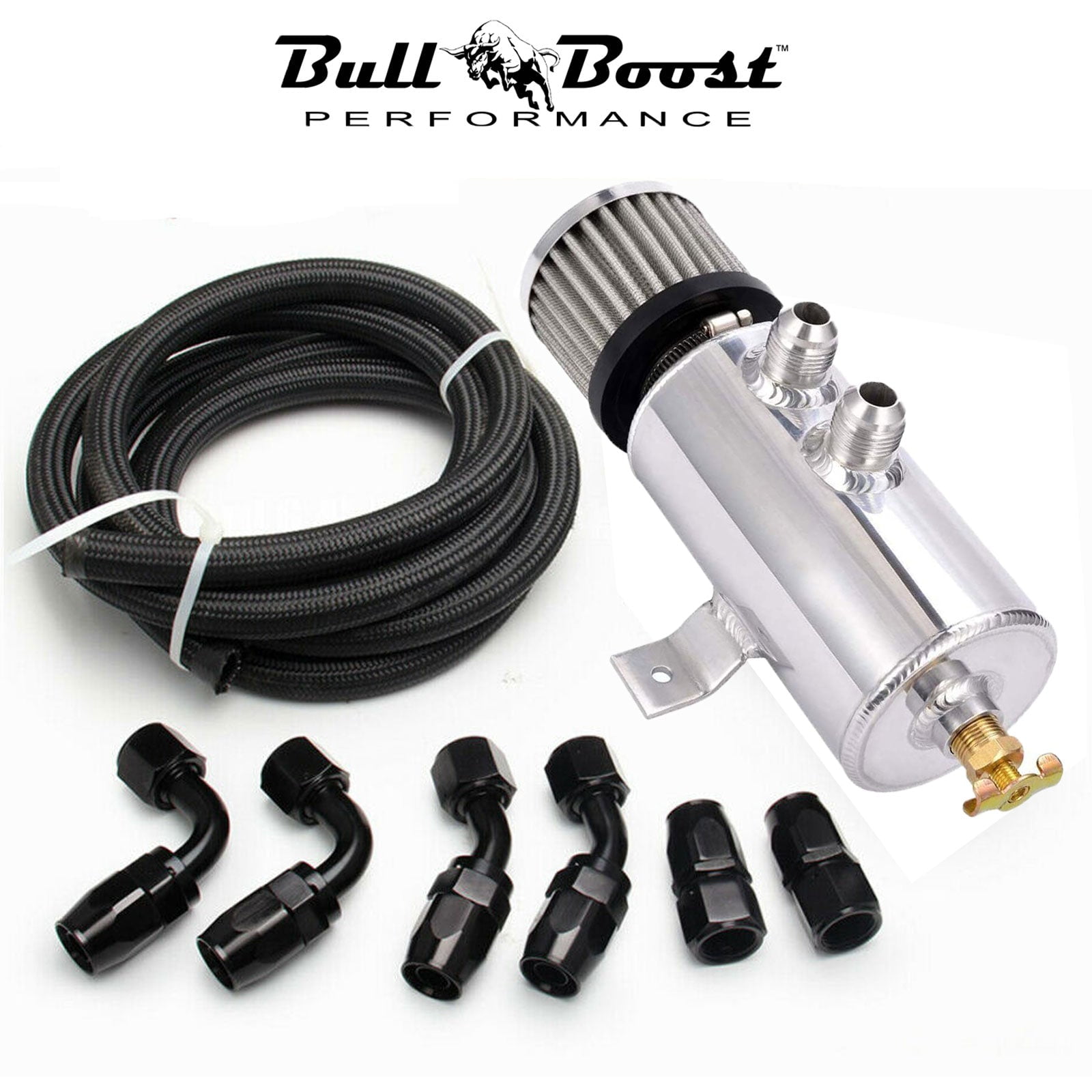 Universal Polished Oil Catch Can 2 Port -10AN Breather 750mL Baffle ...