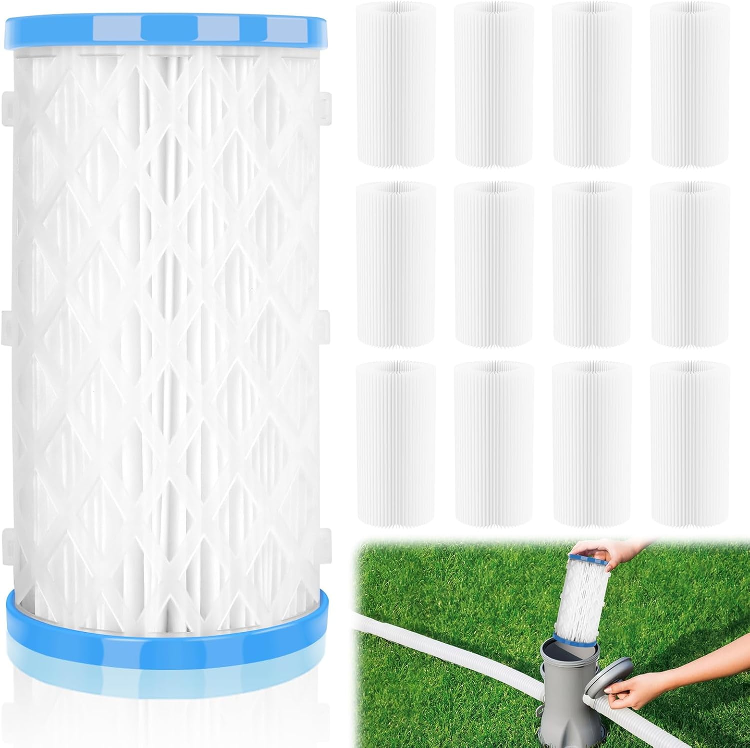 Universal Pool Filter Cartridge Type A/C or III, 12 Pack Reusable ...