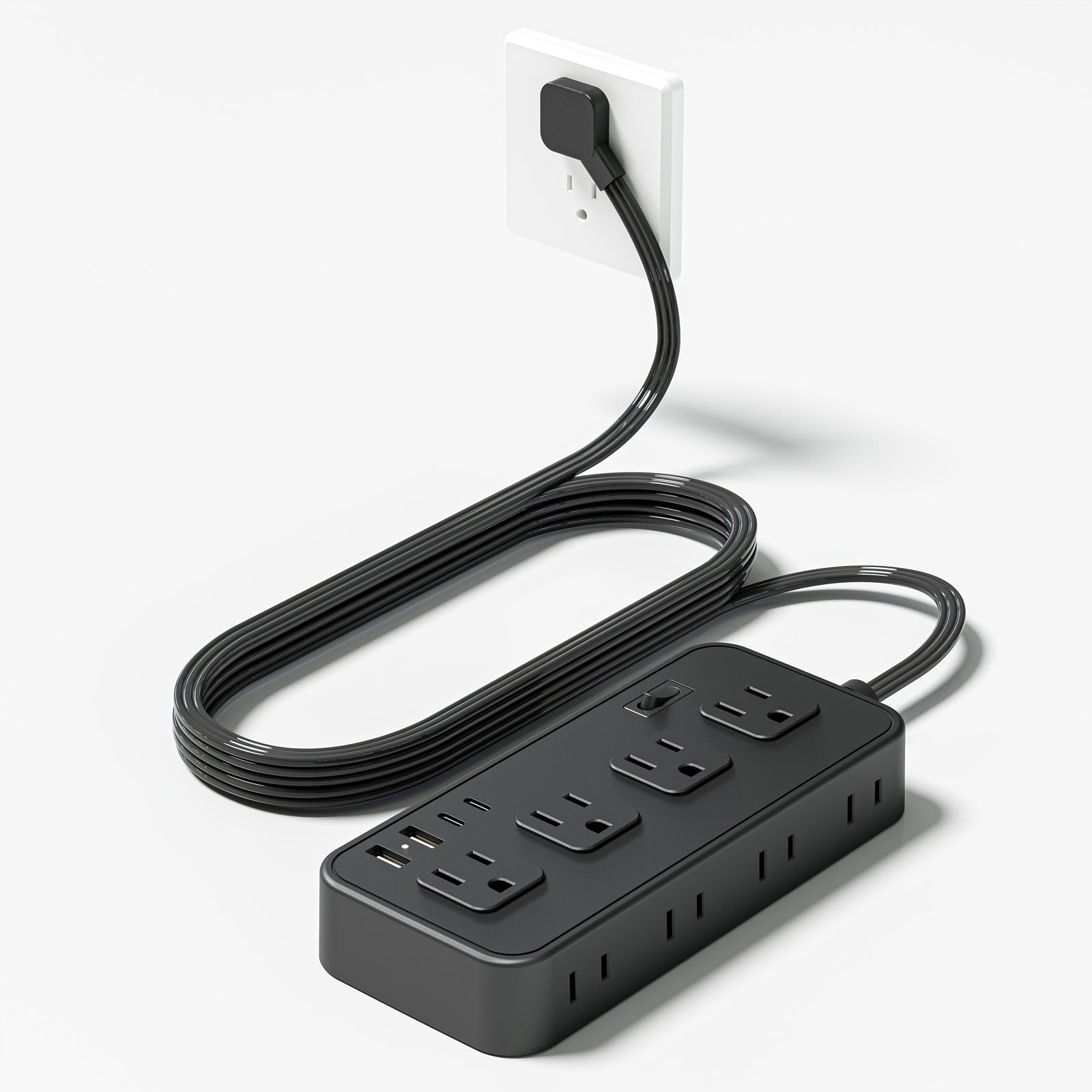 Universal Power Strip 2 Type C 2 USB Ports Charge 8 AC Outlet 5FT Flat ...