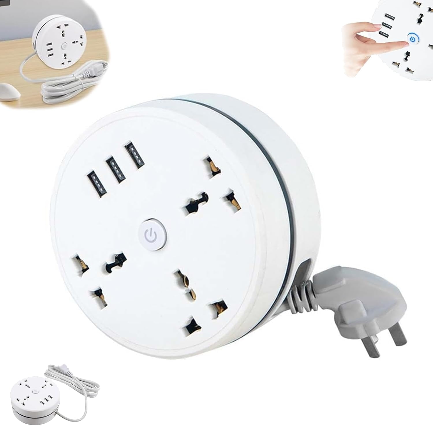Universal Power Strip 5.9/9.2ft, Retractable Power Strip with 3 Outlets ...
