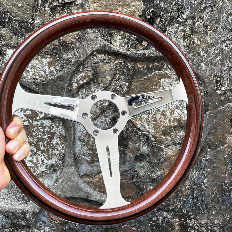 Universal Racing 14inch 358mm Copy Wood Steering Wheel Chrome Spoke ...