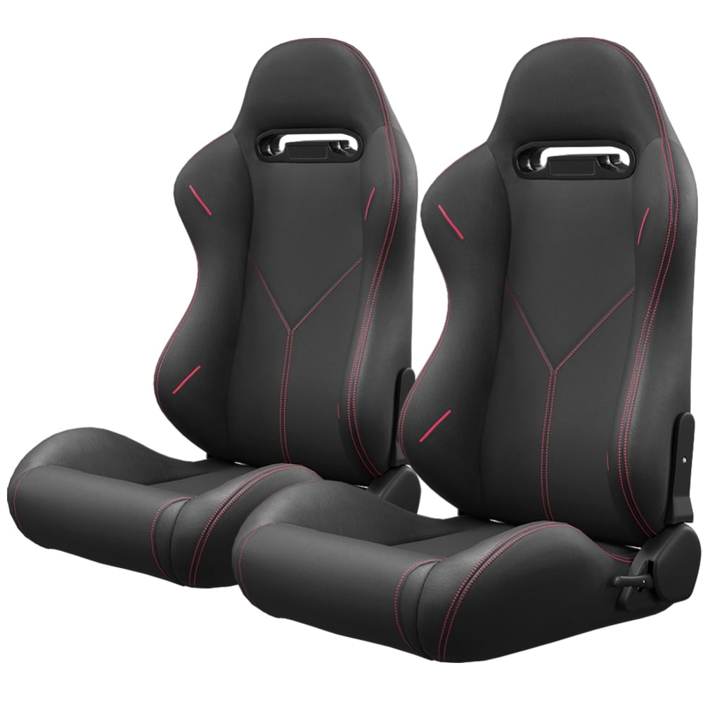Universal Racing Bucket Seats - Red Stitch PVC Leather with Reclinable ...