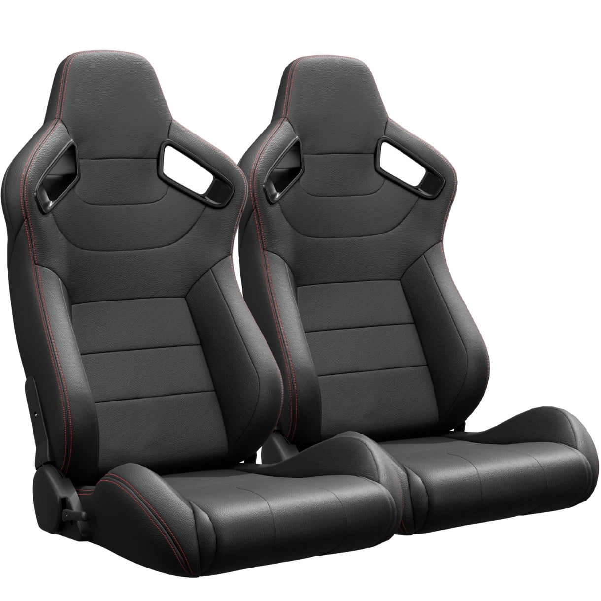 Universal Racing Seats 2PC Set - Black Stitched PVC Leather Bucket ...