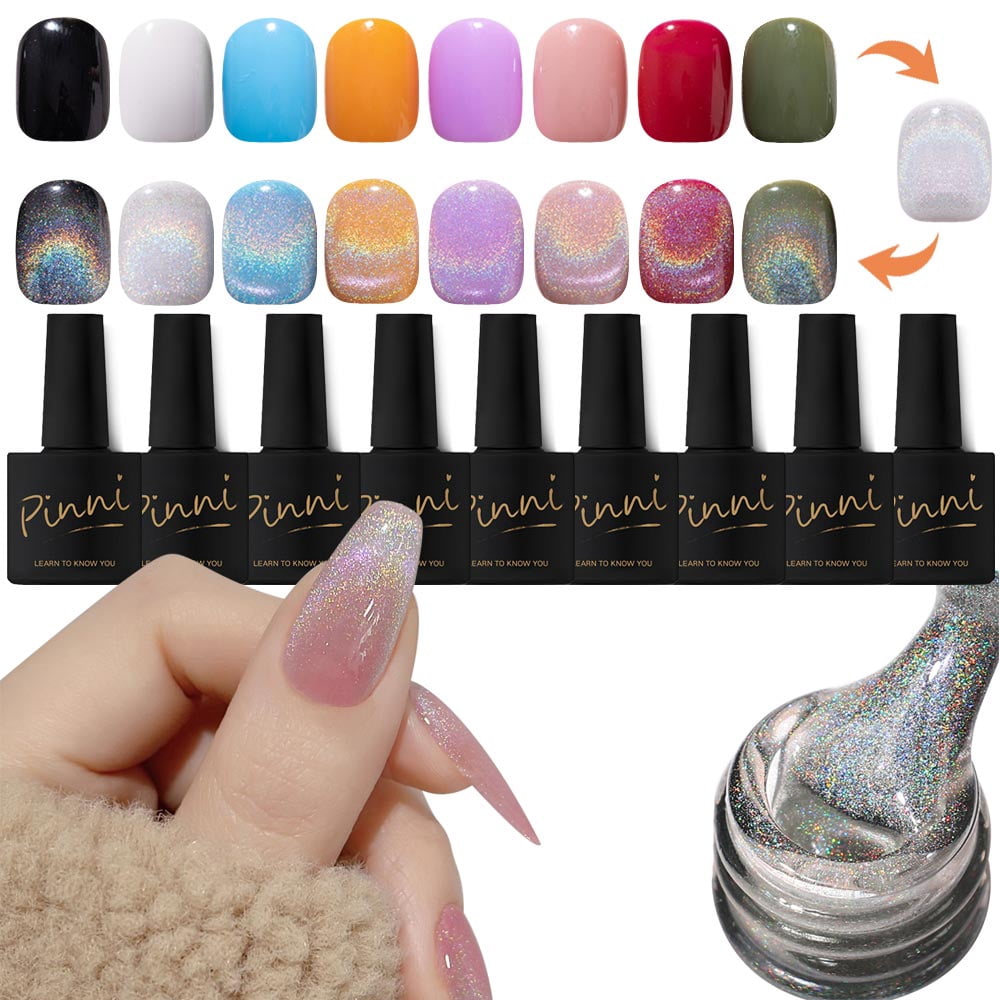 Universal Rainbow Cat Eye Gel Nail Polish 9D Holographic Glitter ...