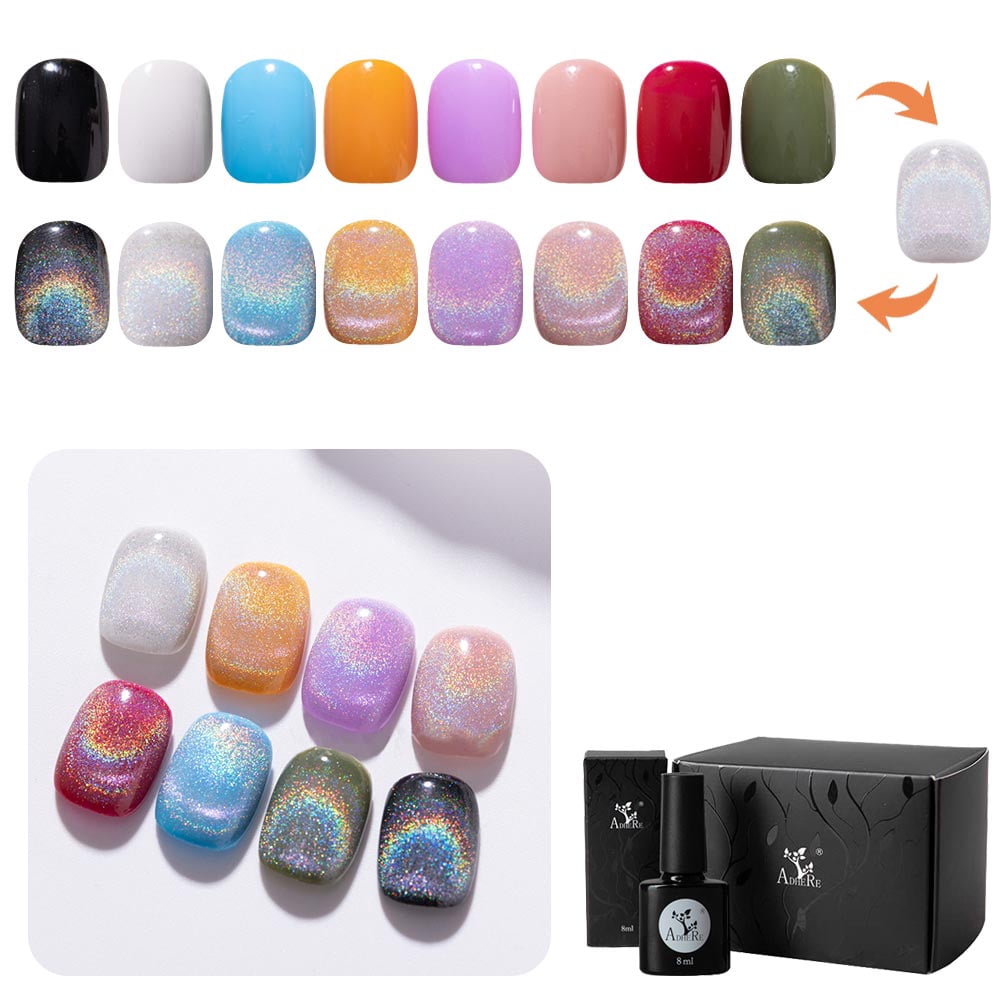 Universal Rainbow Cat Eye Gel Nail Polish Laser Diamond Glitter 9D ...