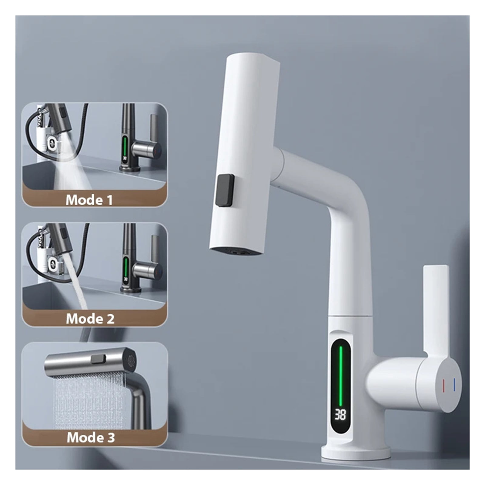 Universal Reach Down Pull Out Rotary Waterfall Temperature Digital ...