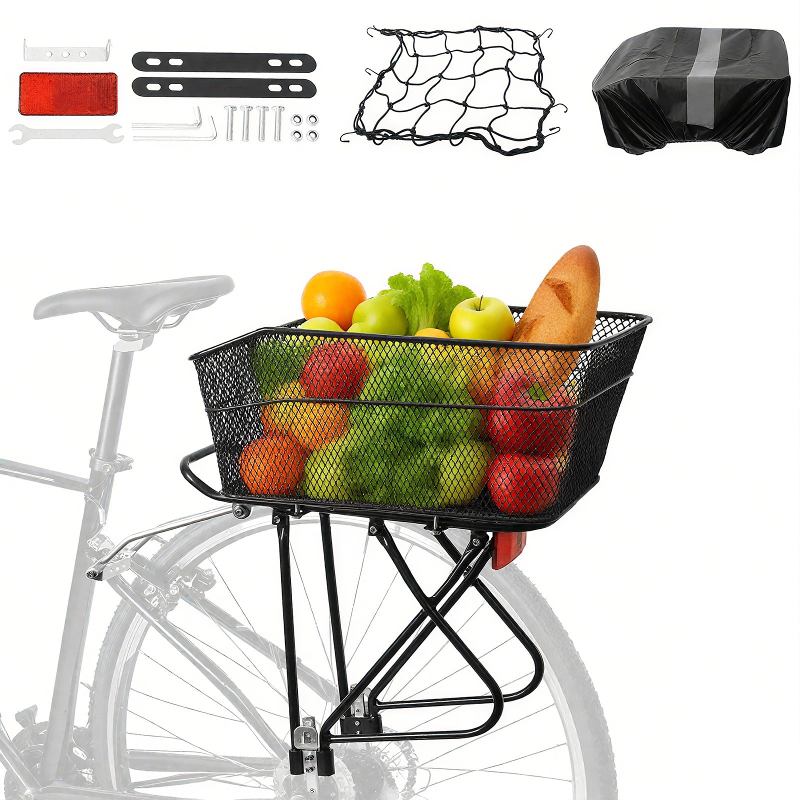 Universal Rear Bike Rack with Front Basket - Bicycle Cargo Rack with ...