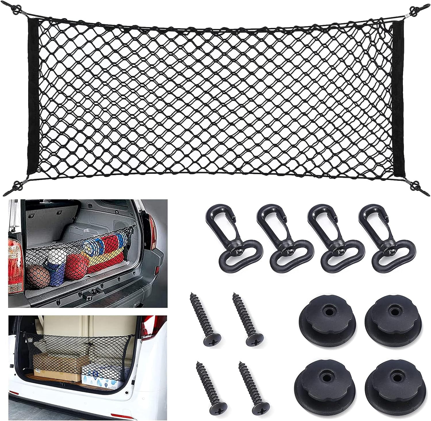 Universal Rear Trunk Storage Net, Double Layer Elastic Adjustable Nylon ...