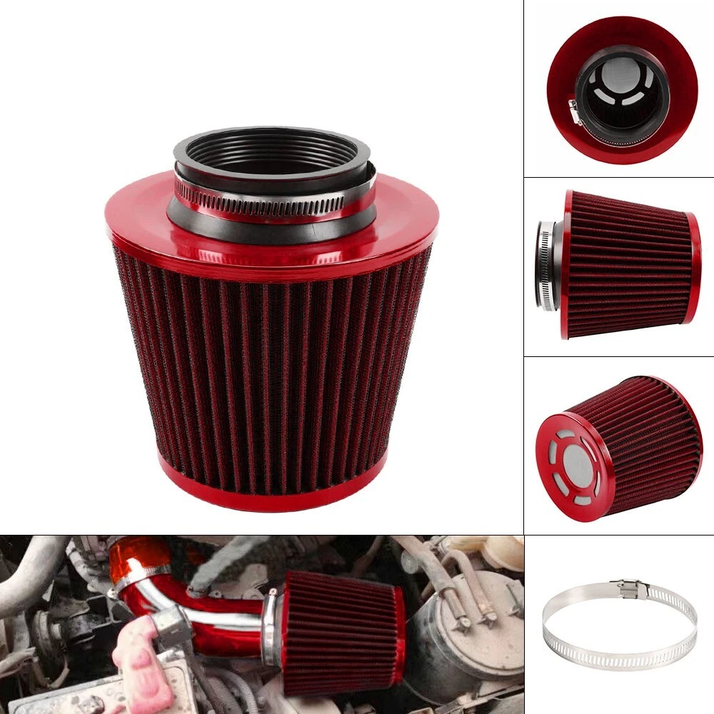 Universal Red 3" High Flow Inlet Cold Air Intake Cone Replacement Dry ...