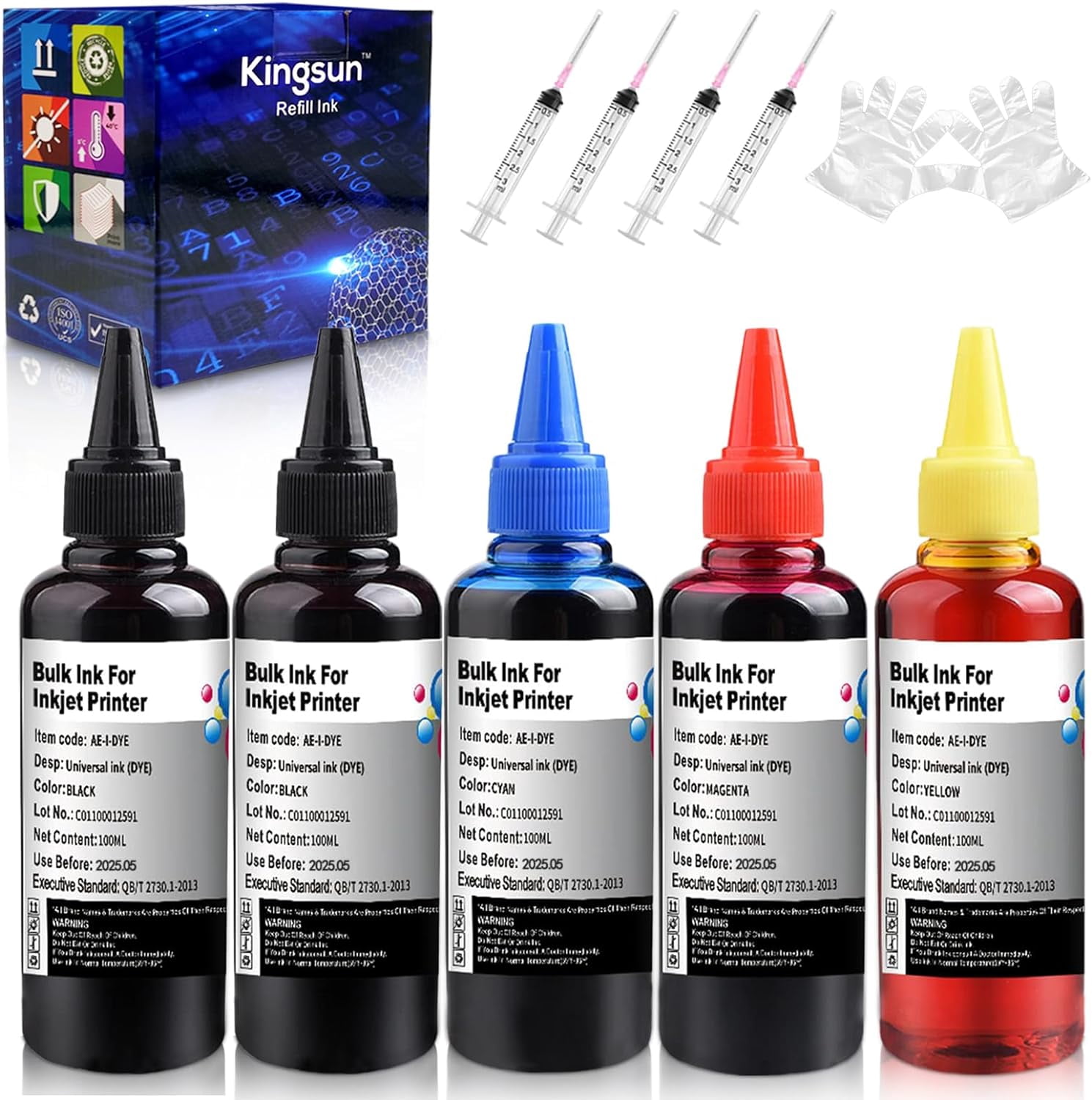 Universal Refill Dye Ink Bottle Kit Compatible with CISS CIS Refillable ...
