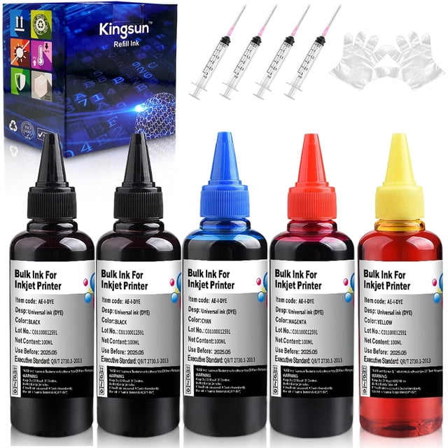 Universal Refill Dye Ink Bottle Kit Compatible with CISS CIS Refillable ...