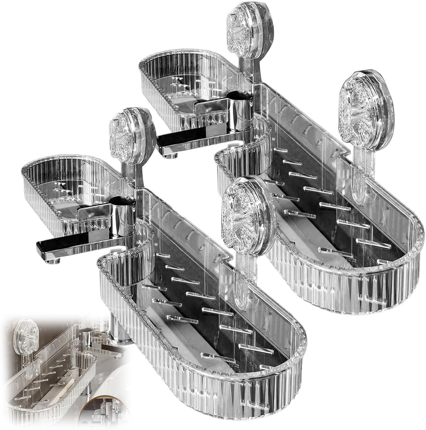 Universal Removable Faucet Storage Rack, Corrugated Suction Cup Storage ...