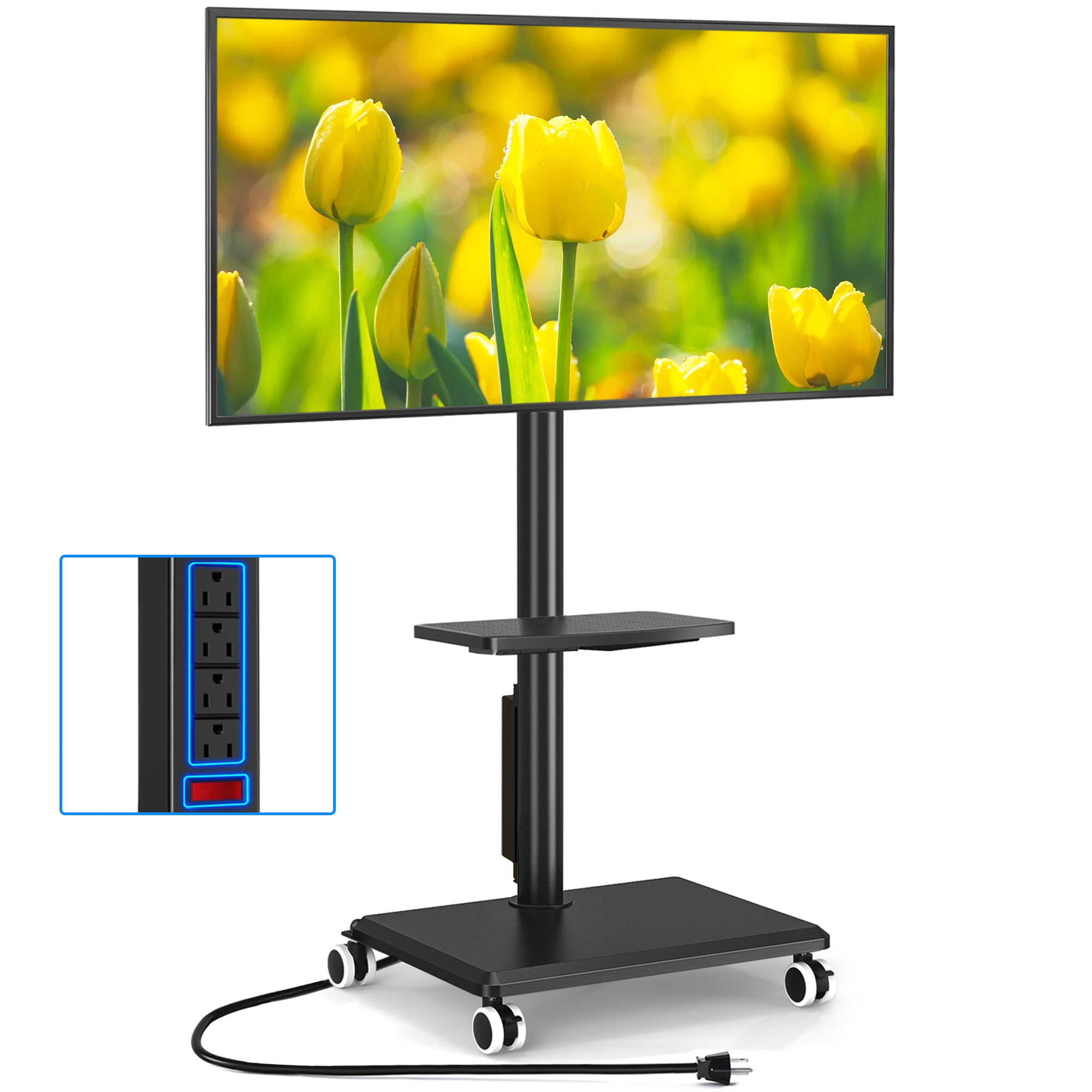 Universal Rolling TV Stand with Power Outlet, Strong Tall Mobile TV ...