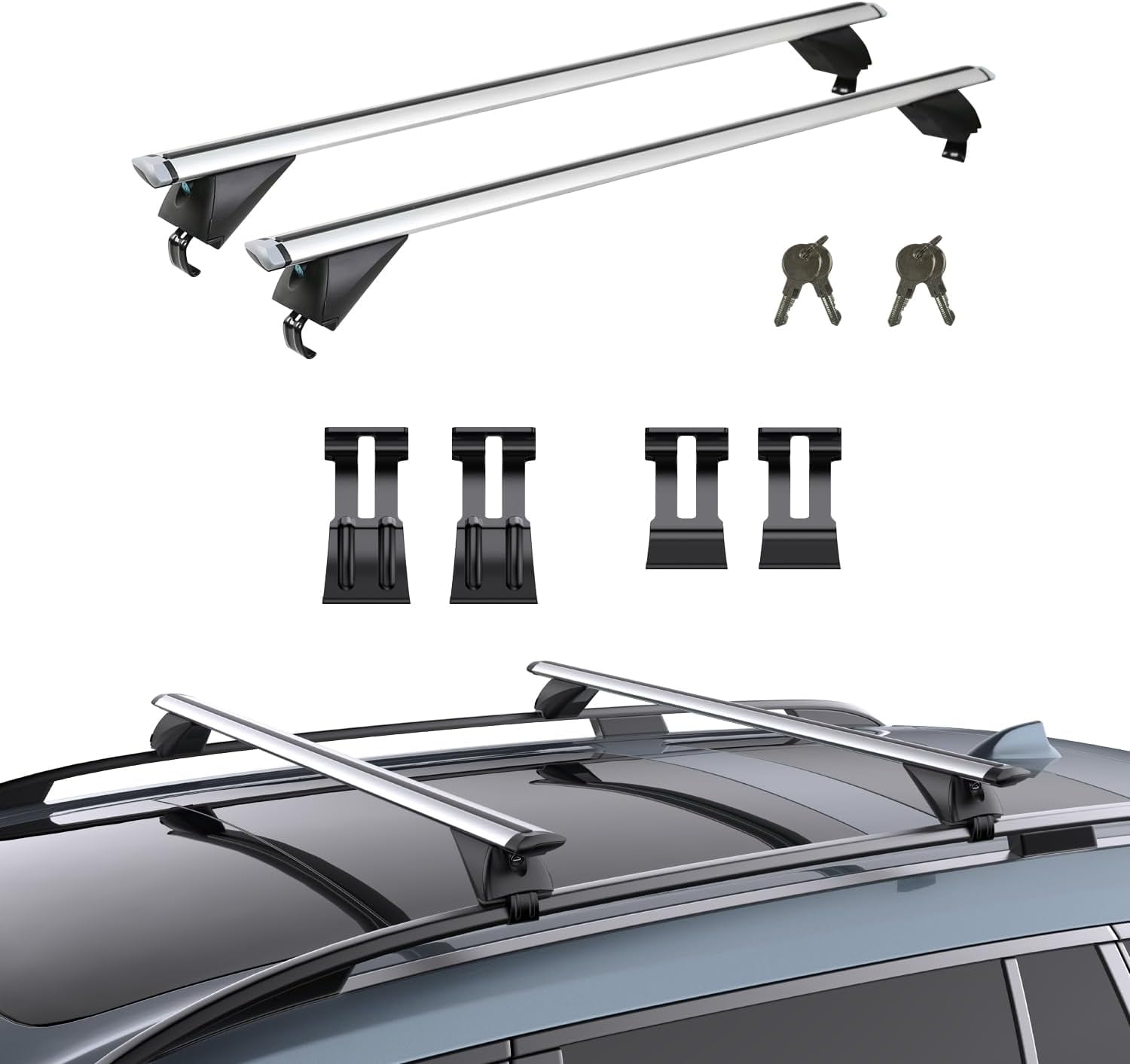 Universal Roof Rack Cross Bars, 52" Aluminum Roof Rails with 200lbs ...