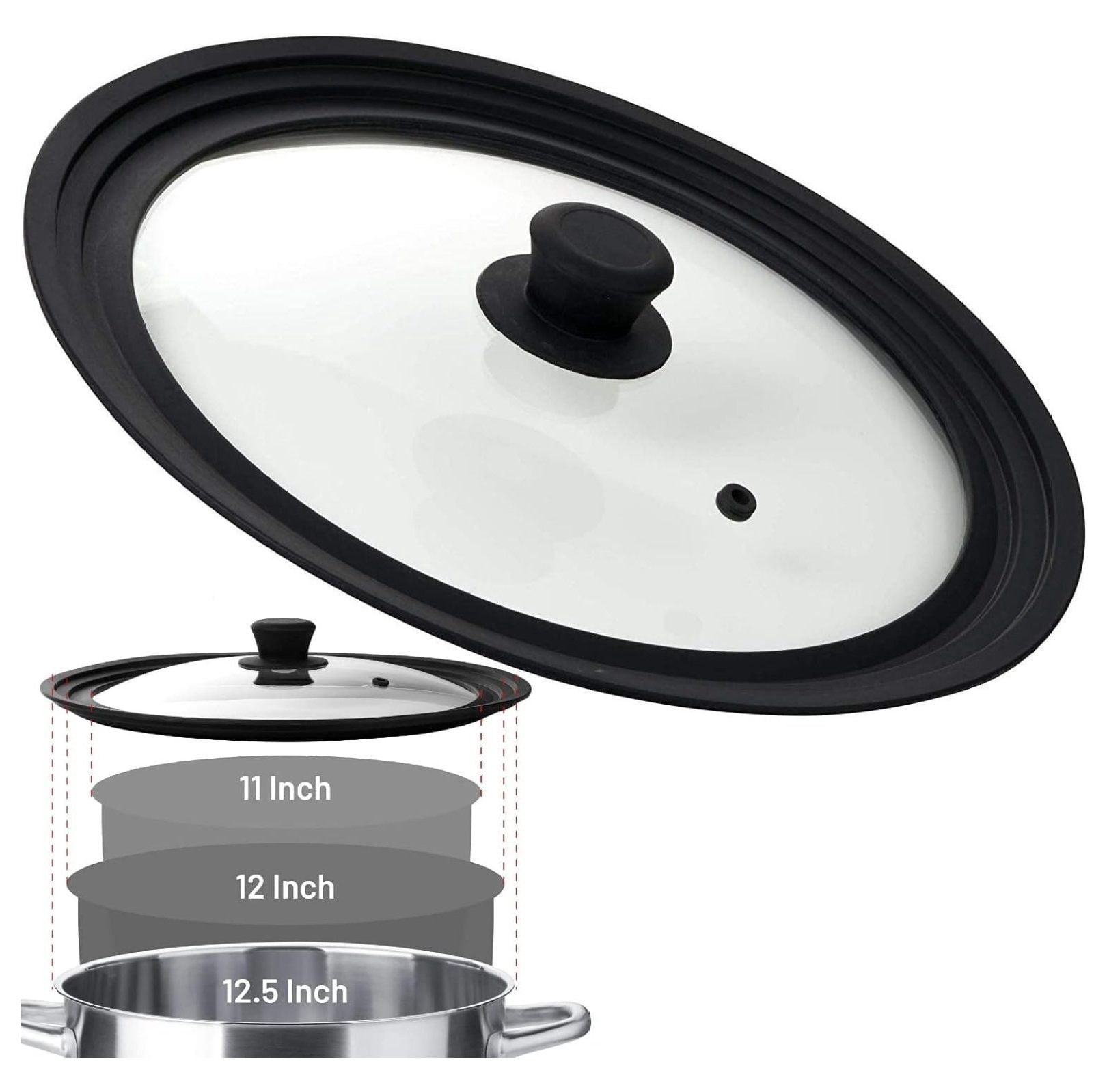 Universal Round Lid for Pans, Pots and Skillets Vented Tempered Glass ...