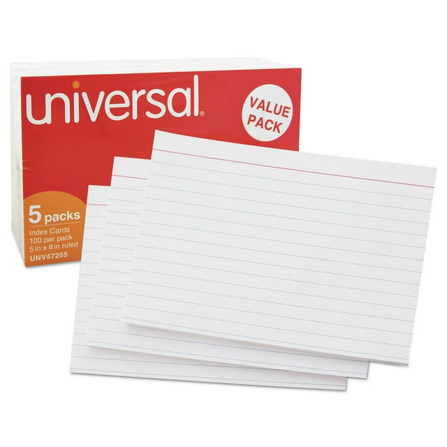 Universal Ruled Index Cards, 5 x 8, White, 500/Pack -UNV47255 - Walmart.com
