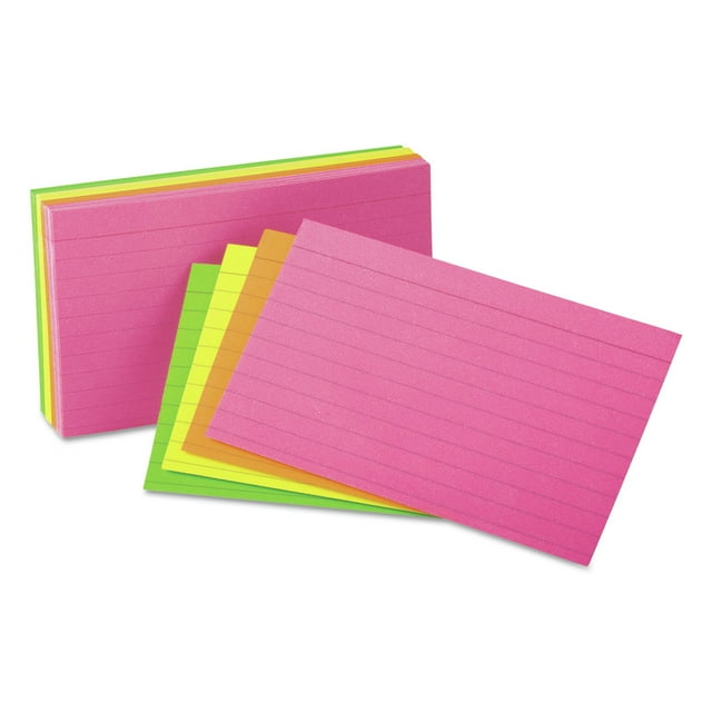 Universal Ruled Neon Glow Index Cards, 5 x 8, Assorted, 100/Pack ...
