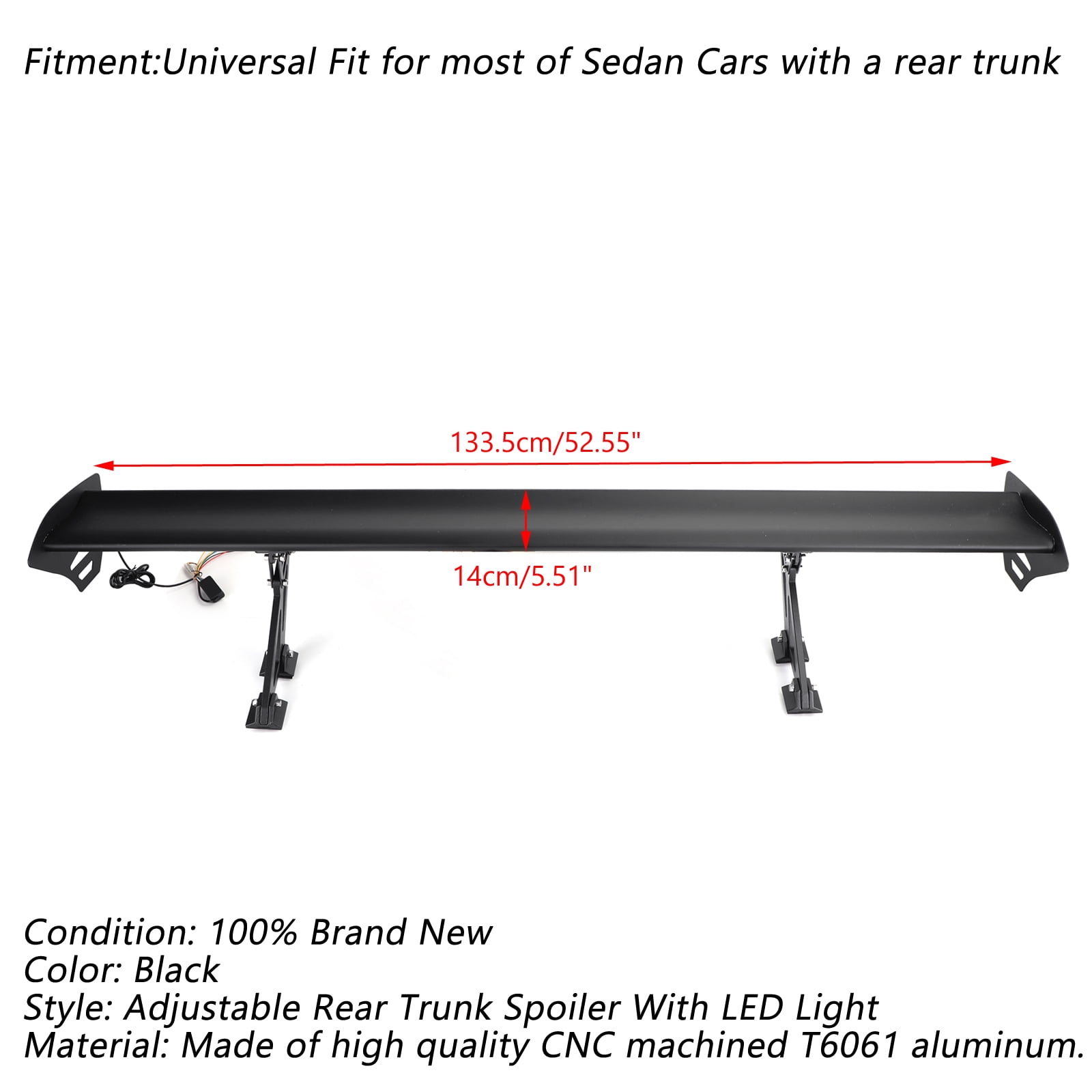 Universal Sedan Adjustable Aluminum Rear Trunk Wing Racing Spoiler W ...