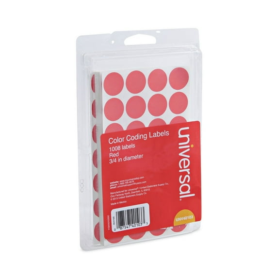 Universal Self-Adhesive Removable Color-Coding Labels, 3/4" dia, Red ...