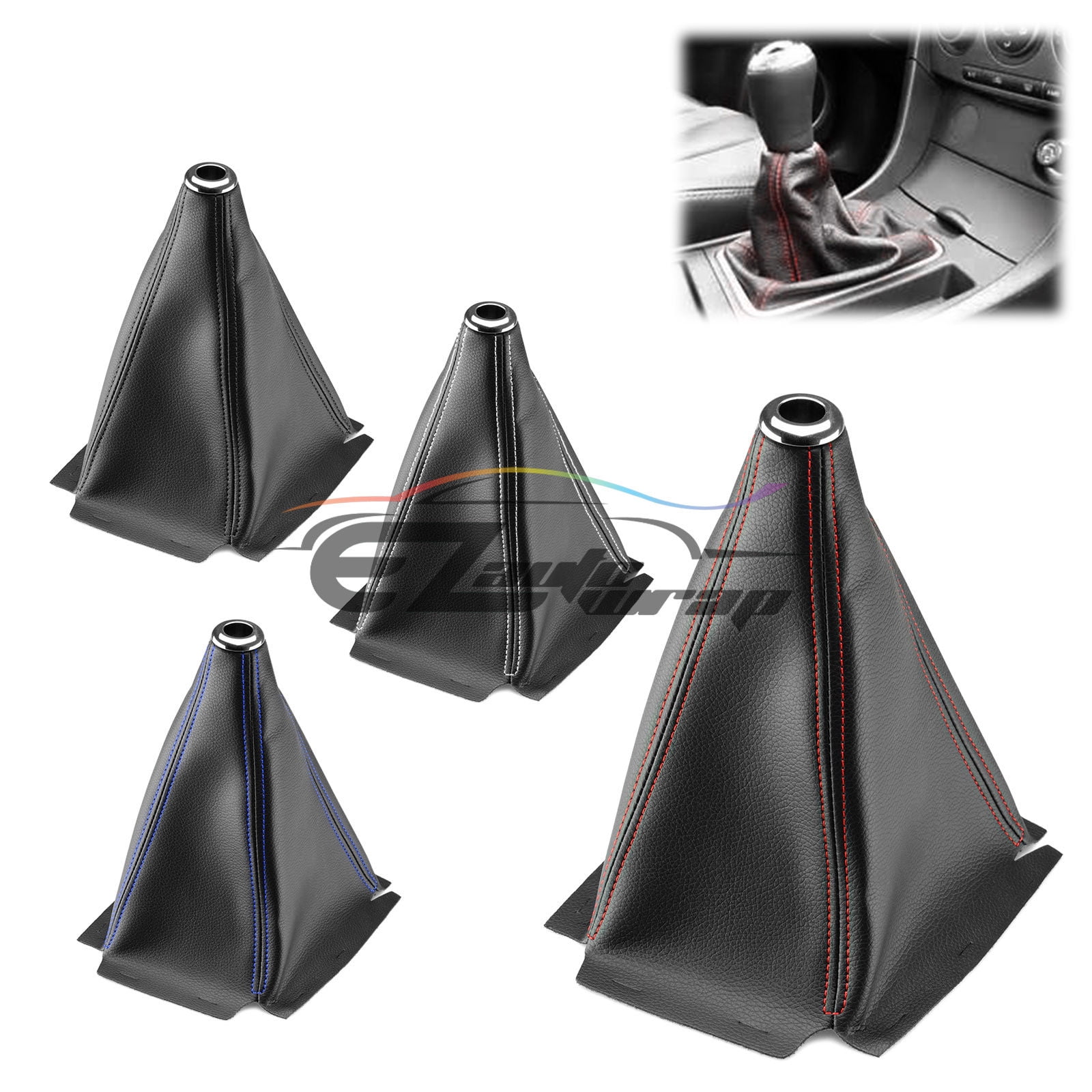 Universal Shift Knob Shifter Boot Cover Black With Black Stitches PVC ...