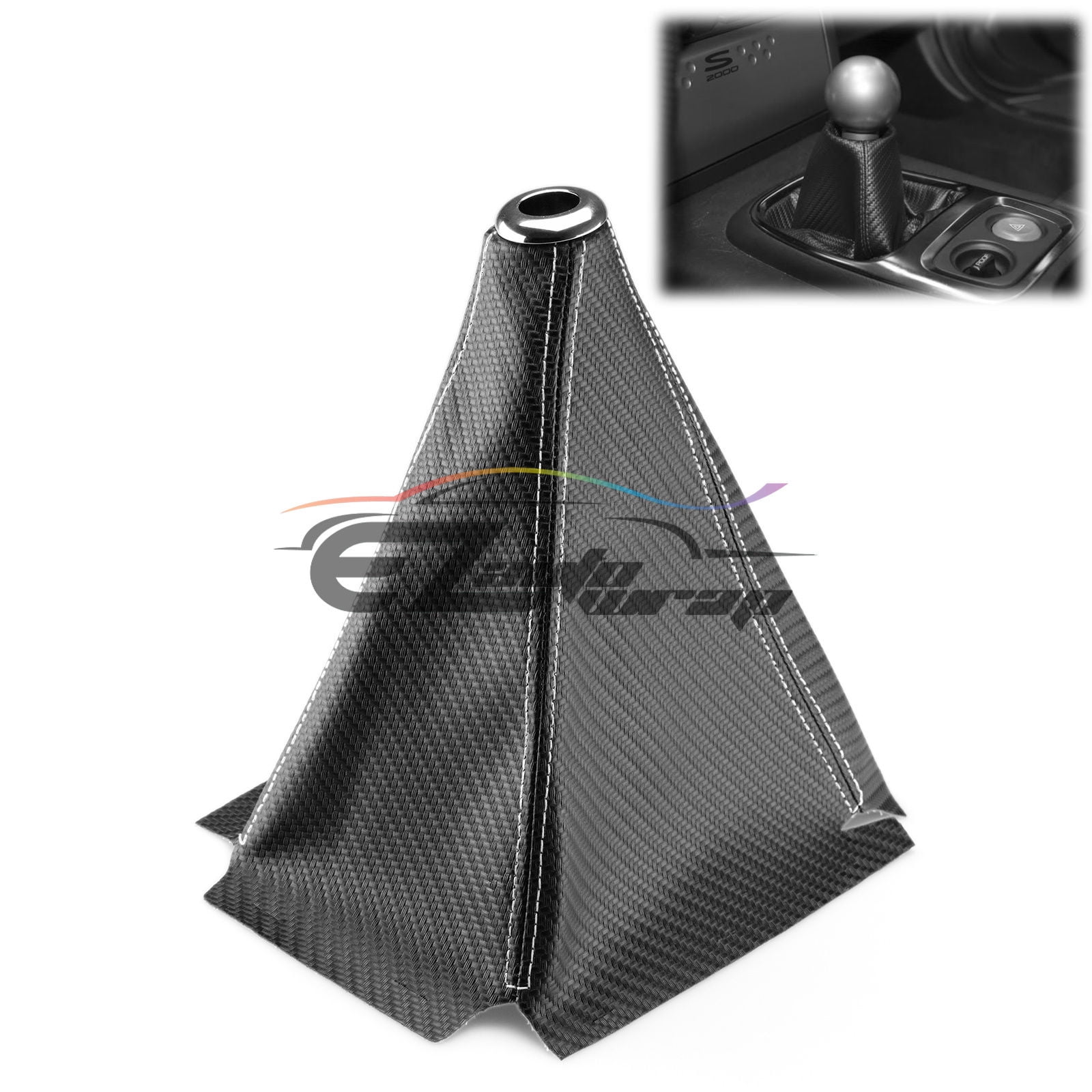 Universal Shift Knob Shifter Boot Cover Carbon Fiber Style Black With ...