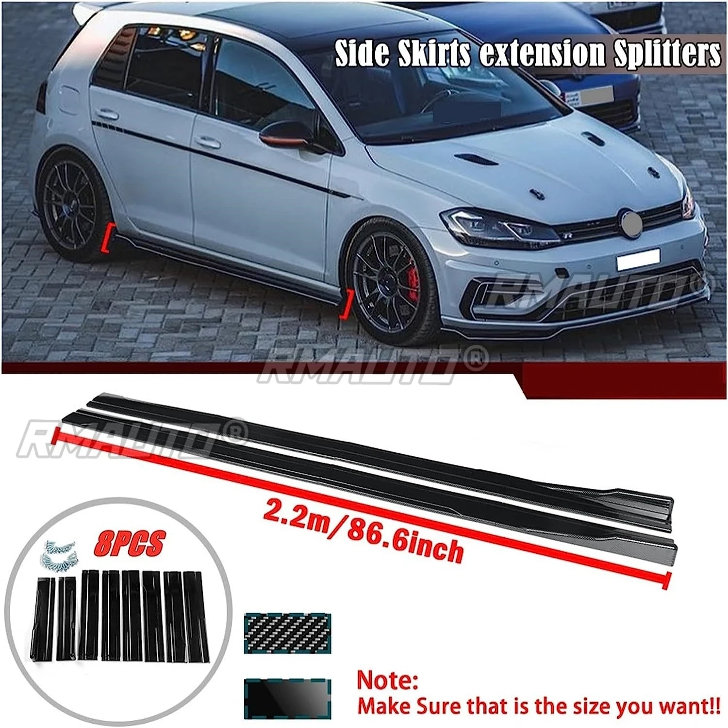 Universal Side Skirt Extensions 8 Pieces 2.2m Car Side Skirts Winglet ...
