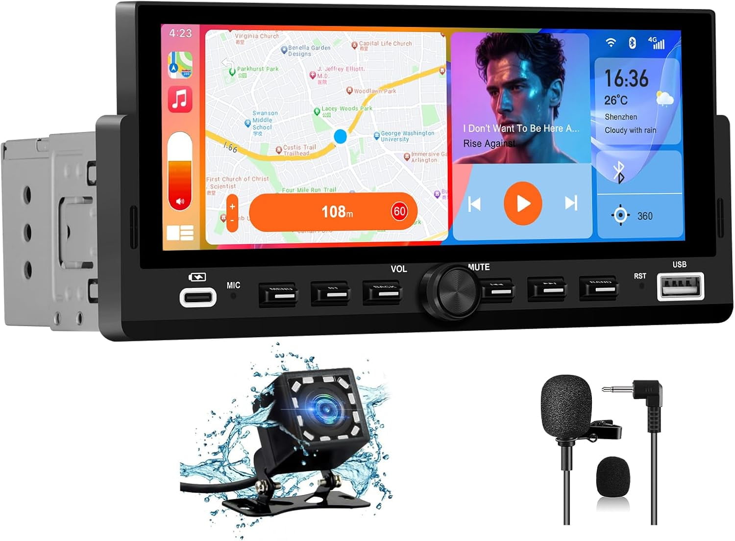 Universal Single Din Stereo with & , 6.86" IPS Touch Screen Unit with ...