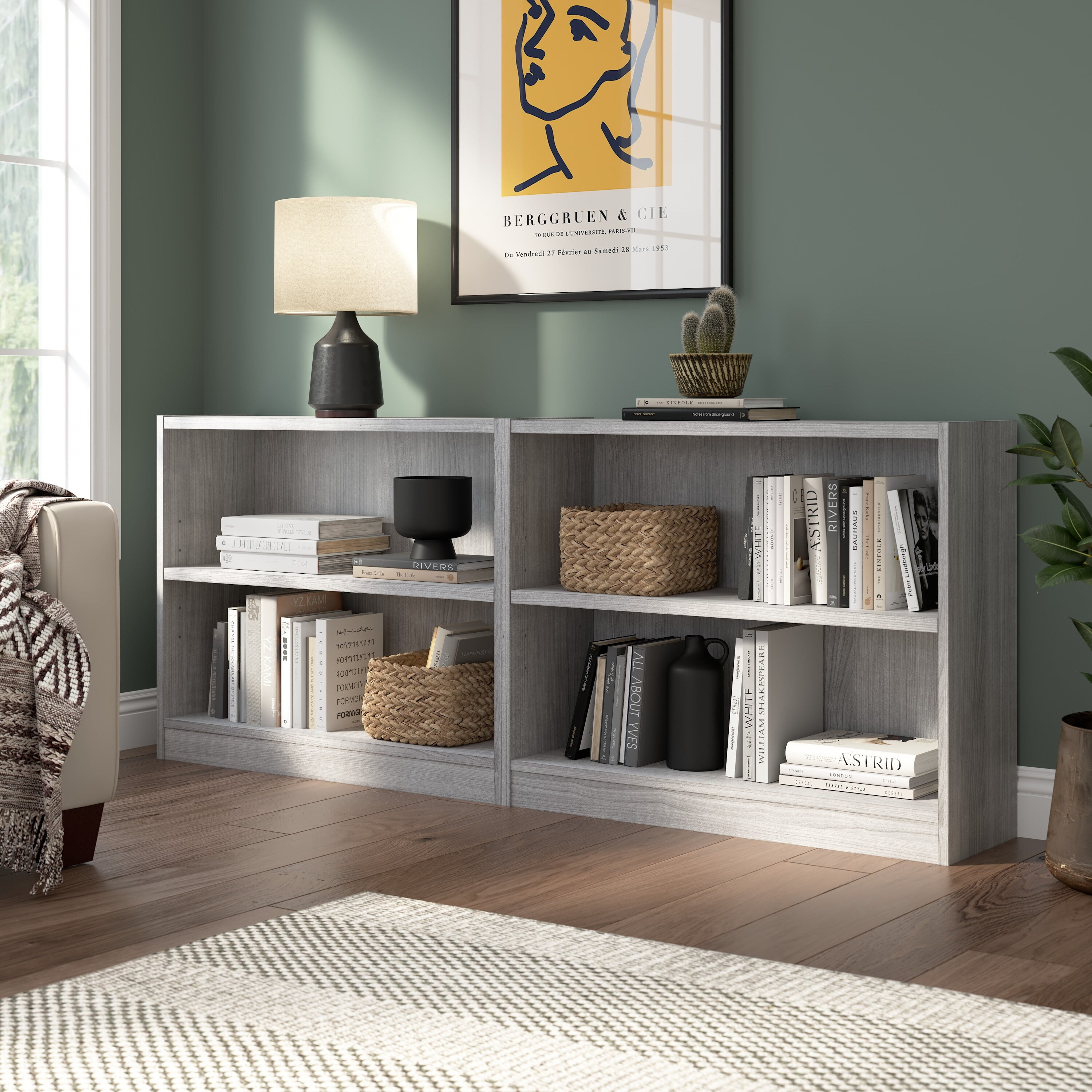 Universal Small 2 Shelf Bookcase Set in Platinum Gray - Engineered Wood ...