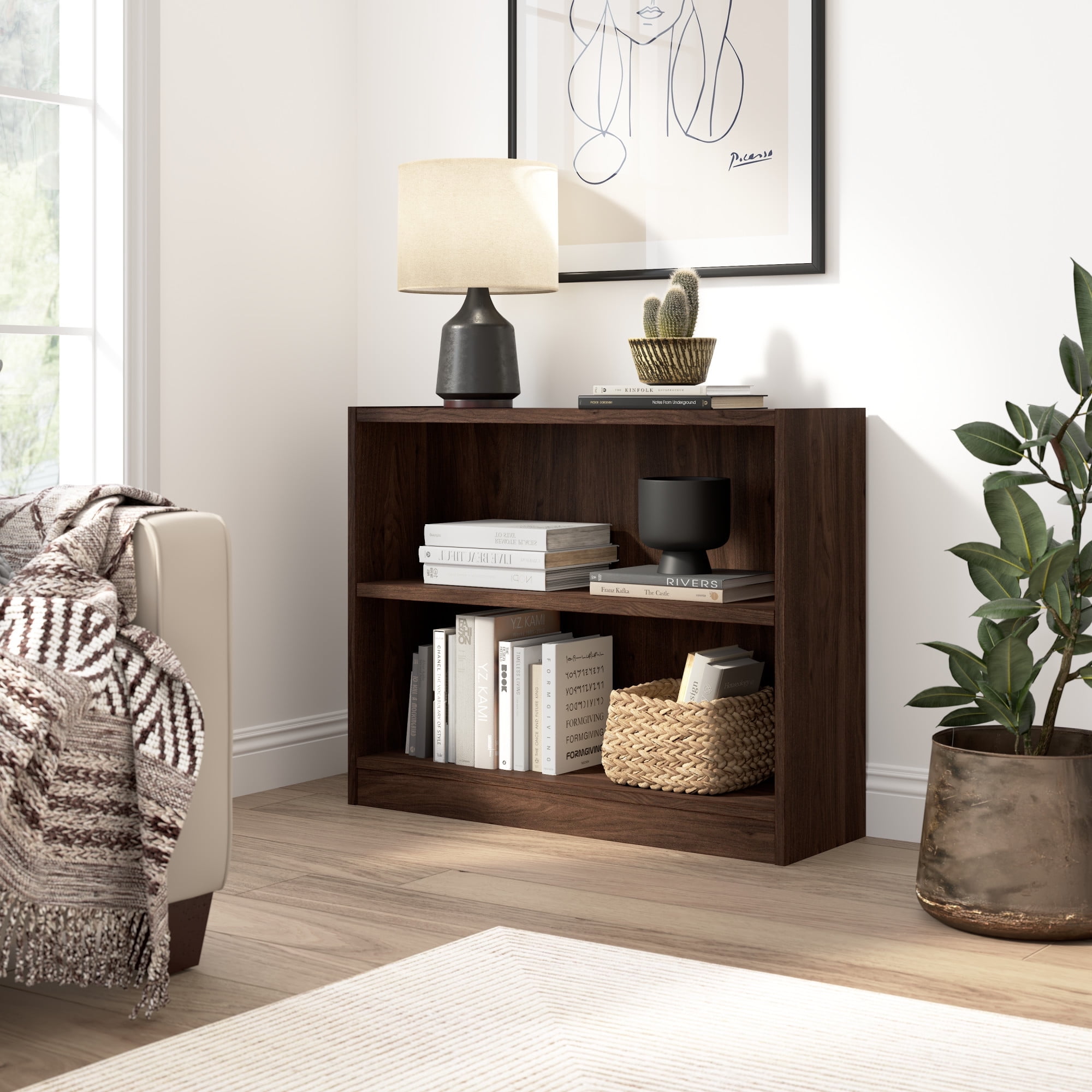 Universal Small 2 Shelf Bookcase in Black Walnut - Engineered Wood ...