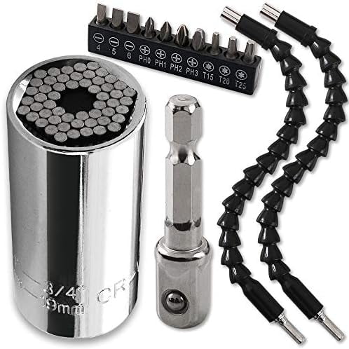 Universal Socket Wrench, Self-adjusting with Ratchet Drill Adapter for ...